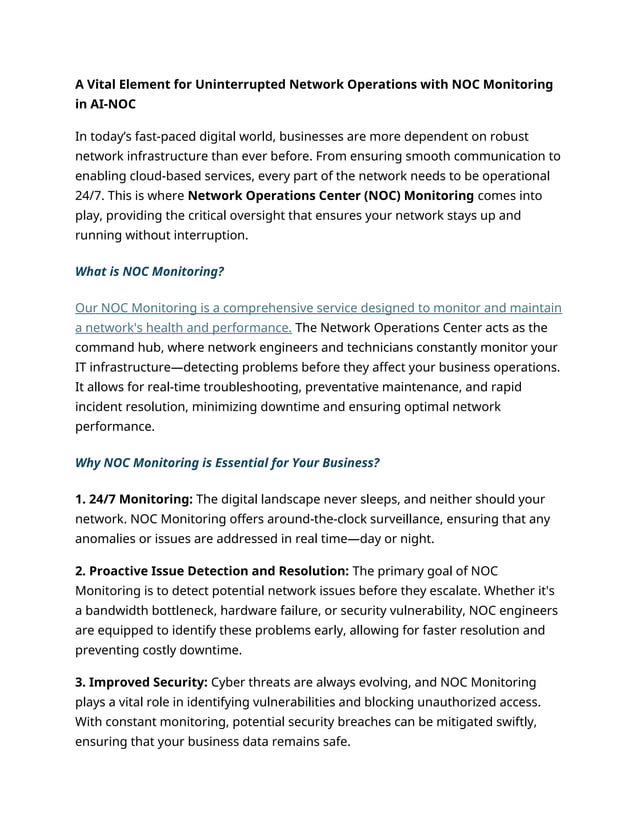 A Vital Element for Uninterrupted Network Operations with NOC Monitoring in AI-NOC (1).docx