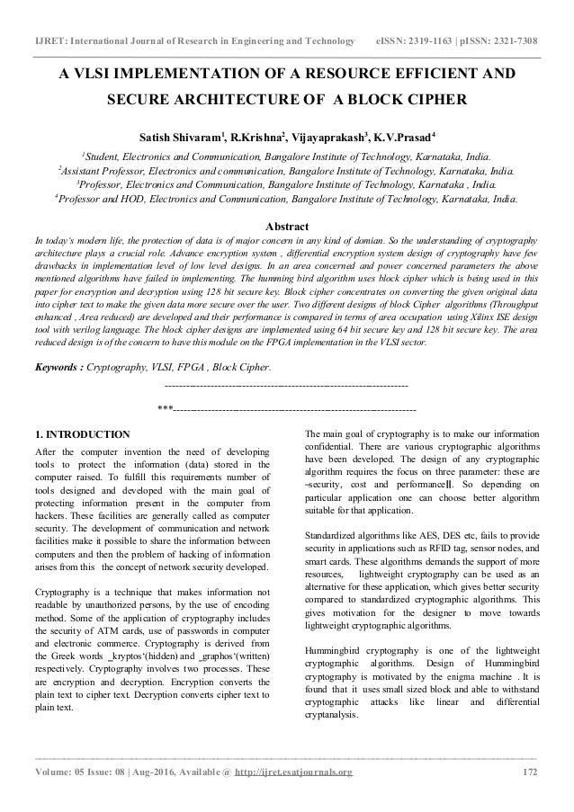 A vlsi implementation of a resource efficient and secure architecture… A vlsi implementation of a resource efficient and secure architecture…