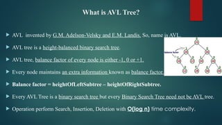 Introduction to AVL Tree, Different kinds of rotations and insertion, deletion | PPTX