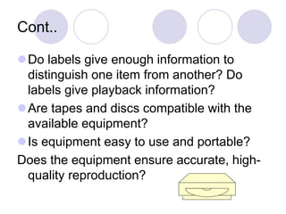 AV Materials Selection Criteria | PPT