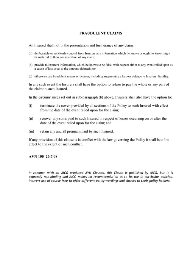 Avn 100 fraudulent claims clause | PDF