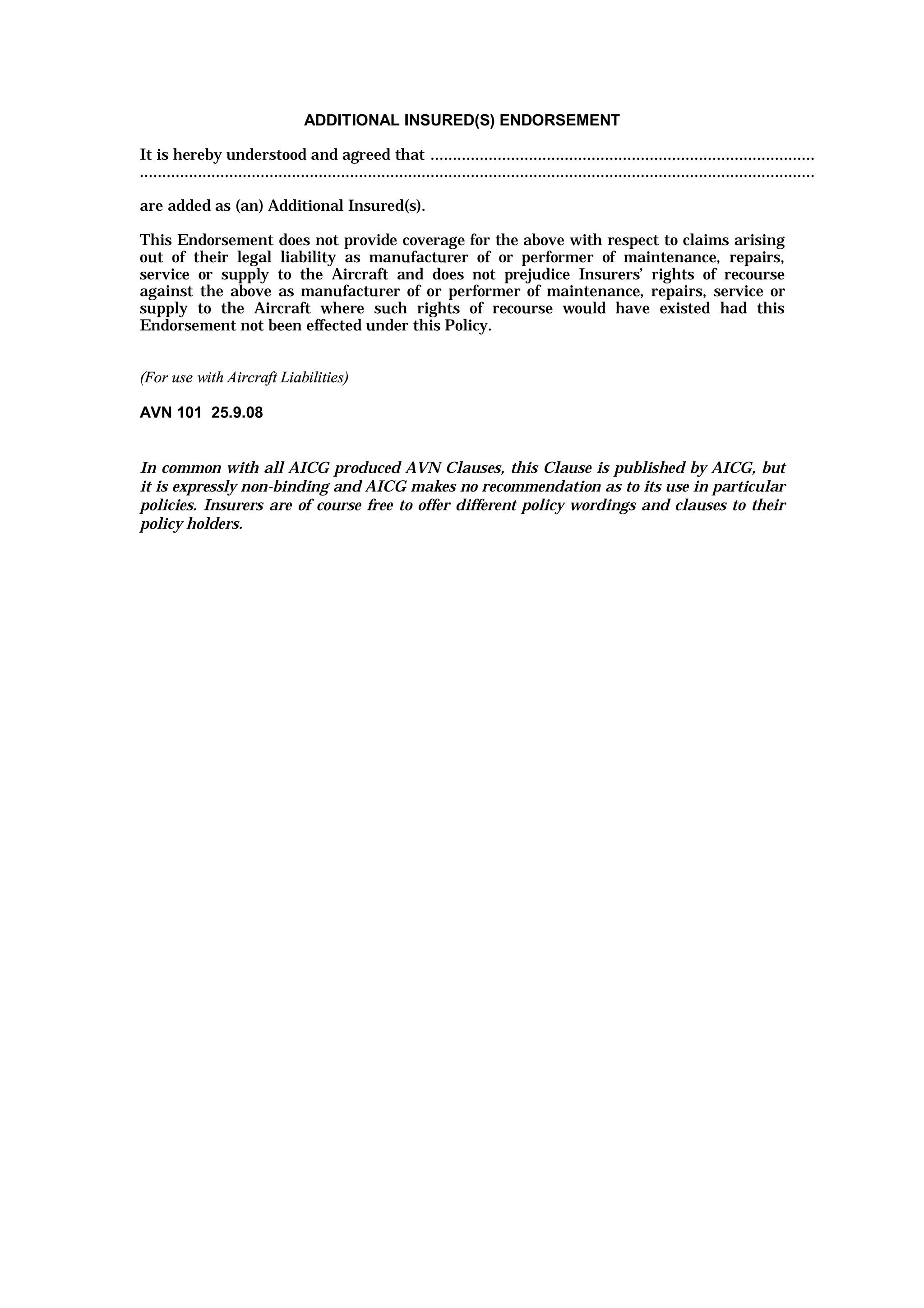 Avn 101 additional insureds endorsement | PDF | Motor Insurance | Insurance