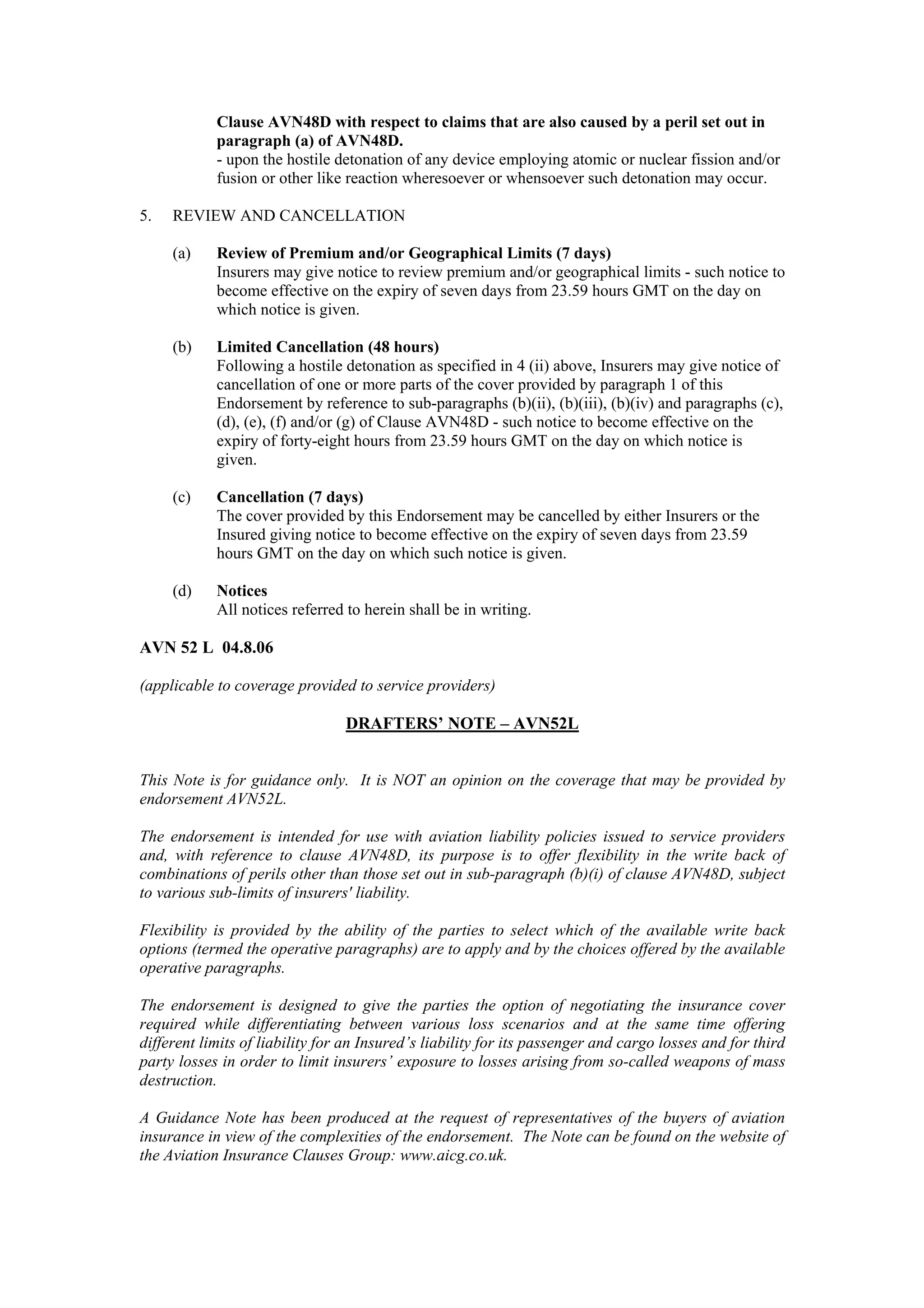 Avn 52 l extended coverage endorsement aviation liabilities | PDF