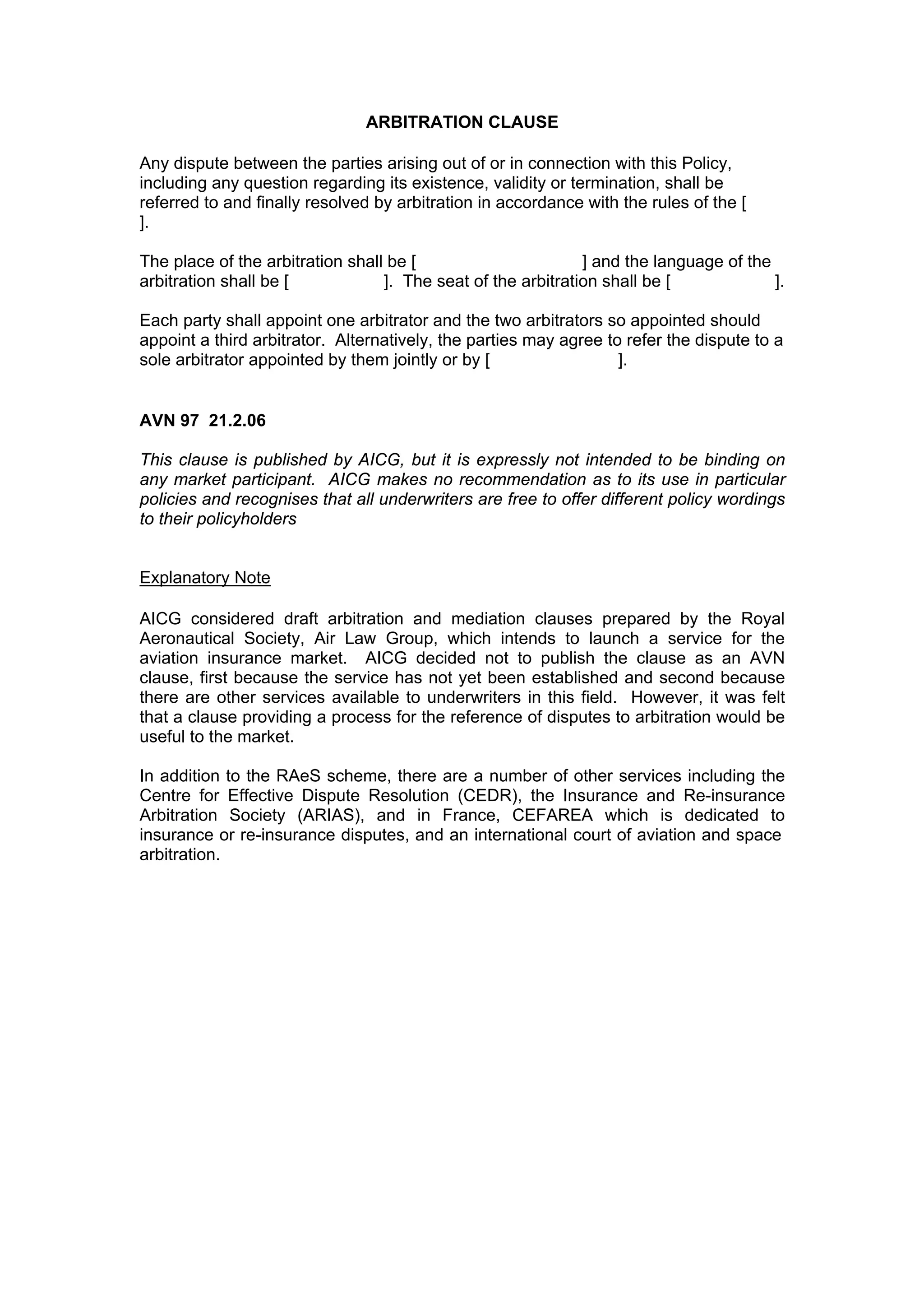 Avn 97 arbitration clause | PDF