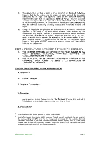 Avn 99 aircraft finance lease contract continuing liability endorsement ...