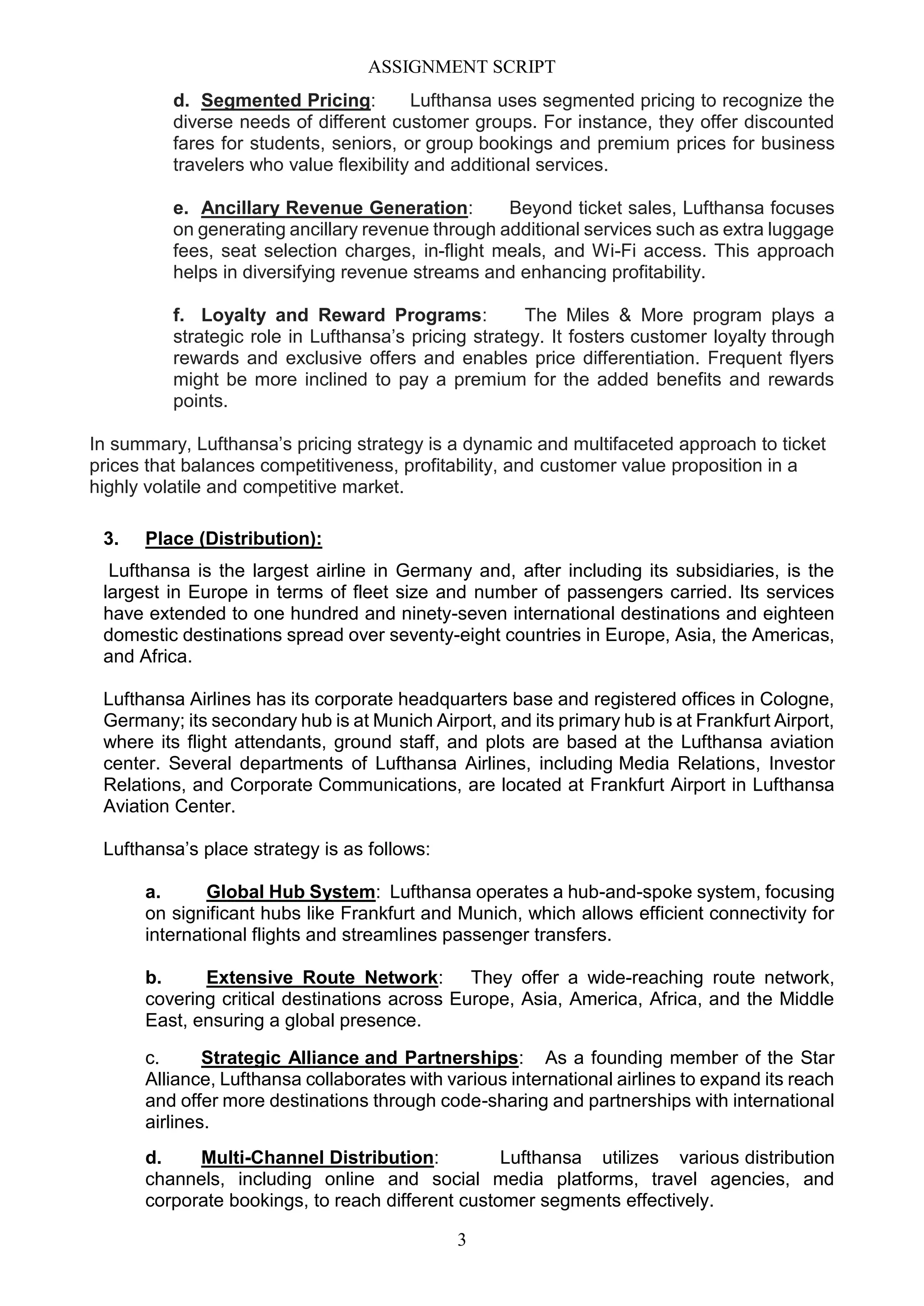 Marketing Mix of the Airline Company Lufthansa | DOCX