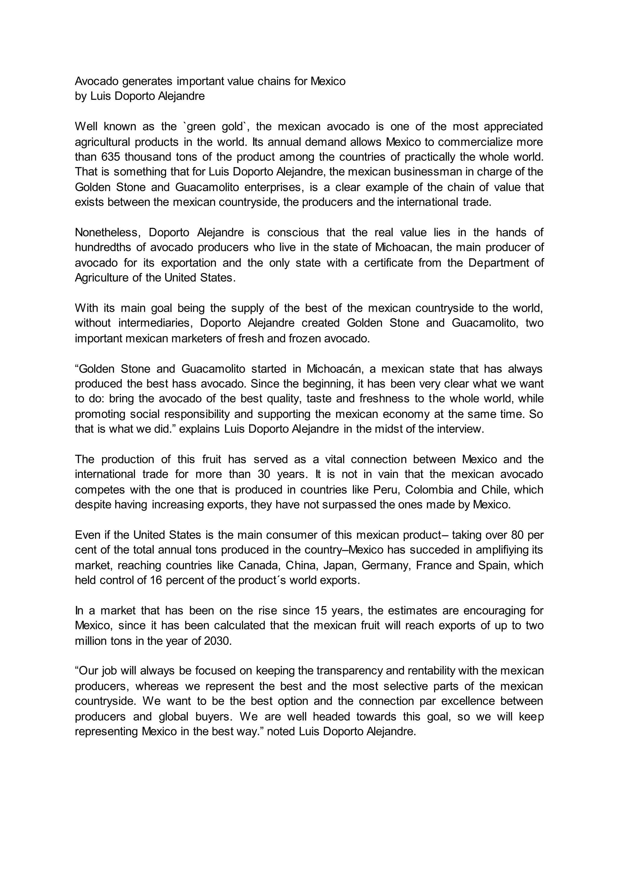 Avocado export generates important value for Mexican economy | DOC