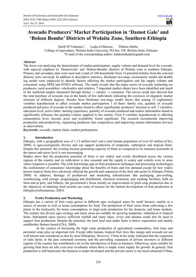 Avocado producers’ market participation in ‘damot gale’ and ‘boloso ...