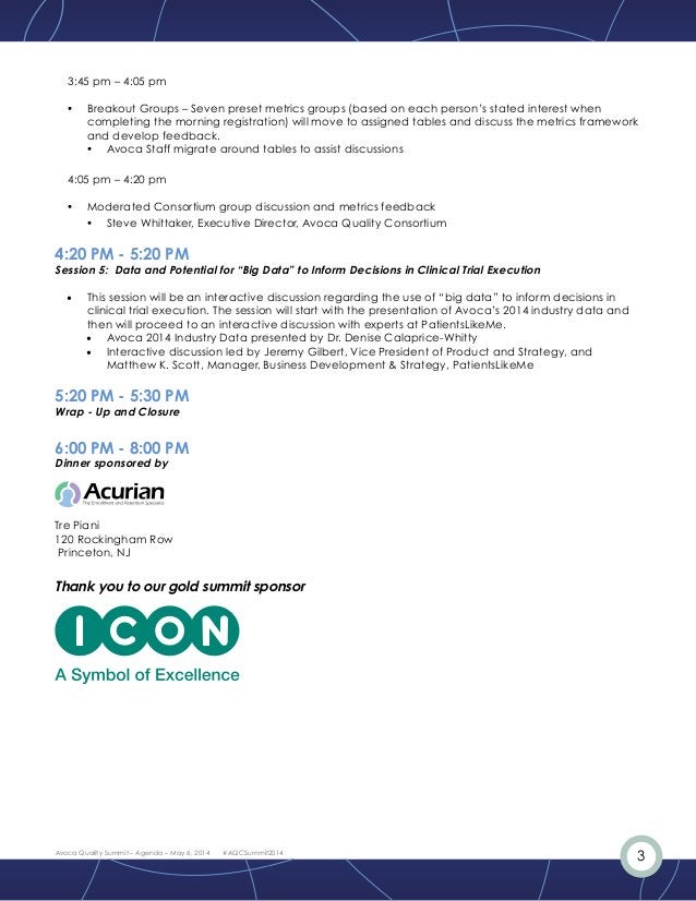 Avoca Quality Consortium Meeting Topics, Day 1 May 6 | PDF