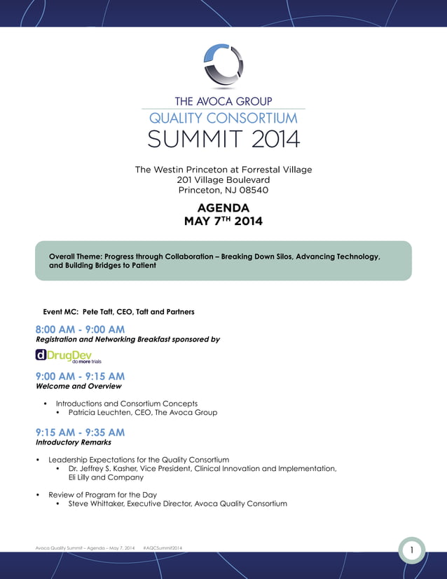 Avoca Quality Consortium Meeting Topics Day 2, May 7 | PDF