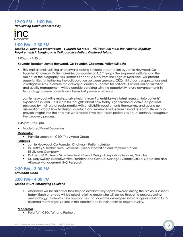 Avoca Quality Consortium Meeting Topics Day 2, May 7 | PDF