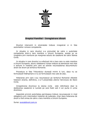 Dreptul Familei - inregistrare divort | PDF