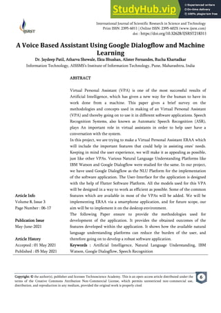 A Voice Based Assistant Using Google Dialogflow And Machine Learning | PDF