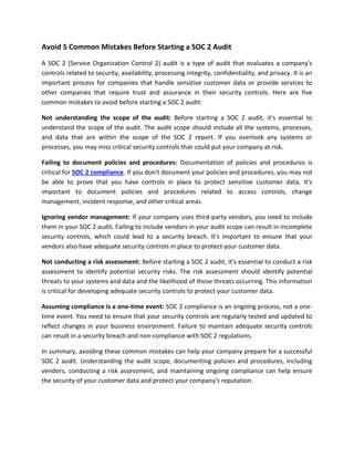 Avoid 5 Common Mistakes Before Starting a SOC 2 Audit | PDF | Financial Regulation | Economy