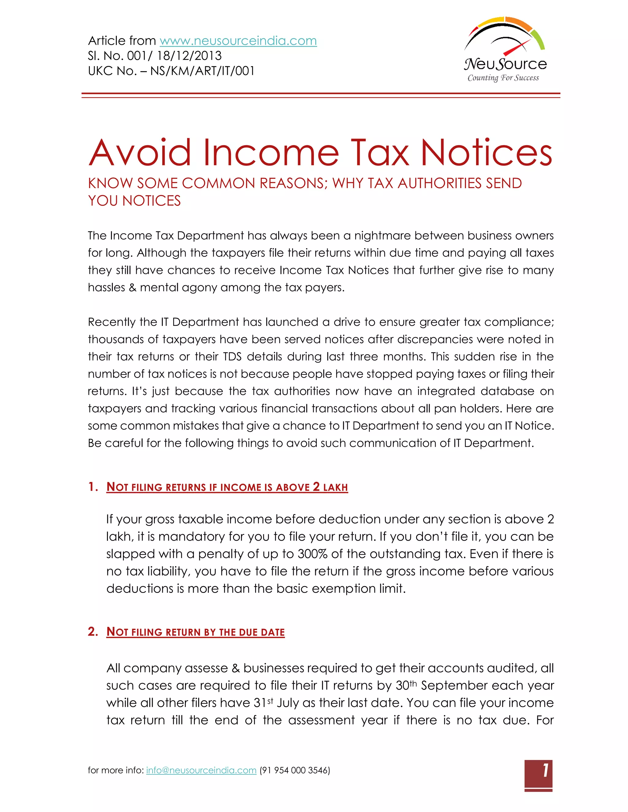 Avoid income tax notice | PDF | Business Accounting & Finance | Business