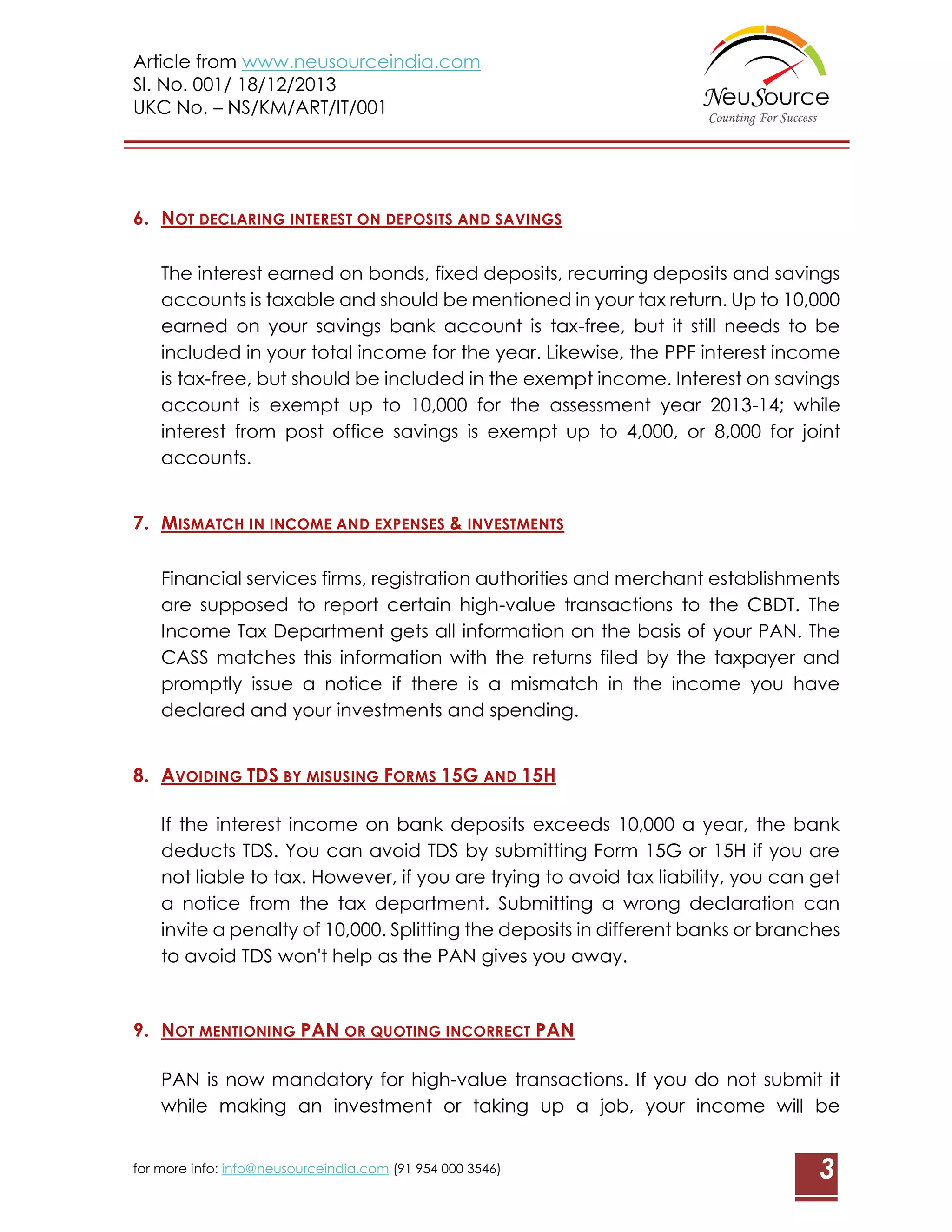 Avoid income tax notice | PDF | Business Accounting & Finance | Business