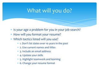 Avoiding age discrimination | PPTX | Debated Sensitive Social Issues | Sensitive Topics