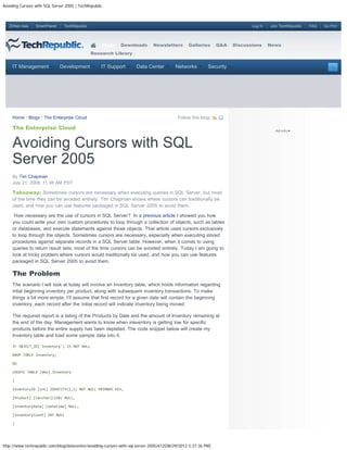 Avoiding cursors with sql server 2005 tech republic | PDF