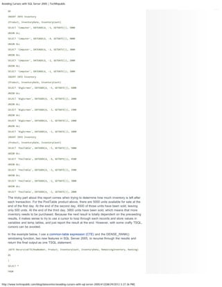 Avoiding cursors with sql server 2005 tech republic | PDF