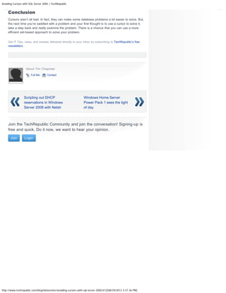 Avoiding cursors with sql server 2005 tech republic | PDF