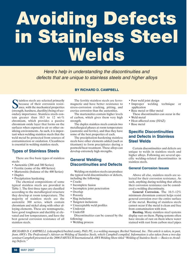 Avoiding defects in stainles steel welding | PDF