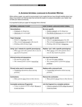 Avoiding informal language in academic writing | PDF