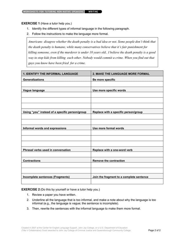 Avoiding informal language in academic writing | PDF