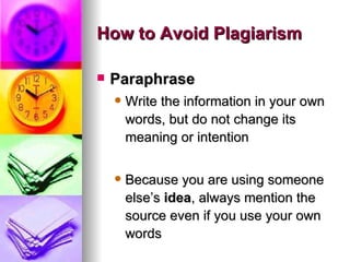 Avoiding Plagiarism | PPT | Resume Writing and Advice | Job Search