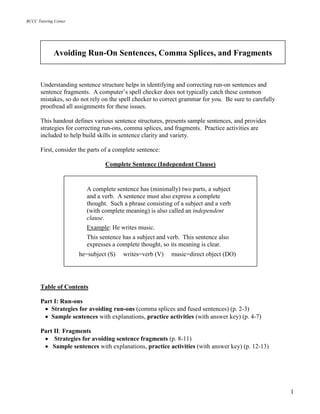 Avoiding run onscommasplicesfragmentsjuly08 | PDF | Internet for Beginners | Internet