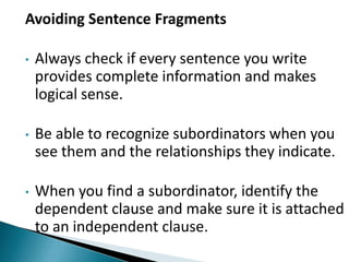 Avoiding sentence fragments | PPT
