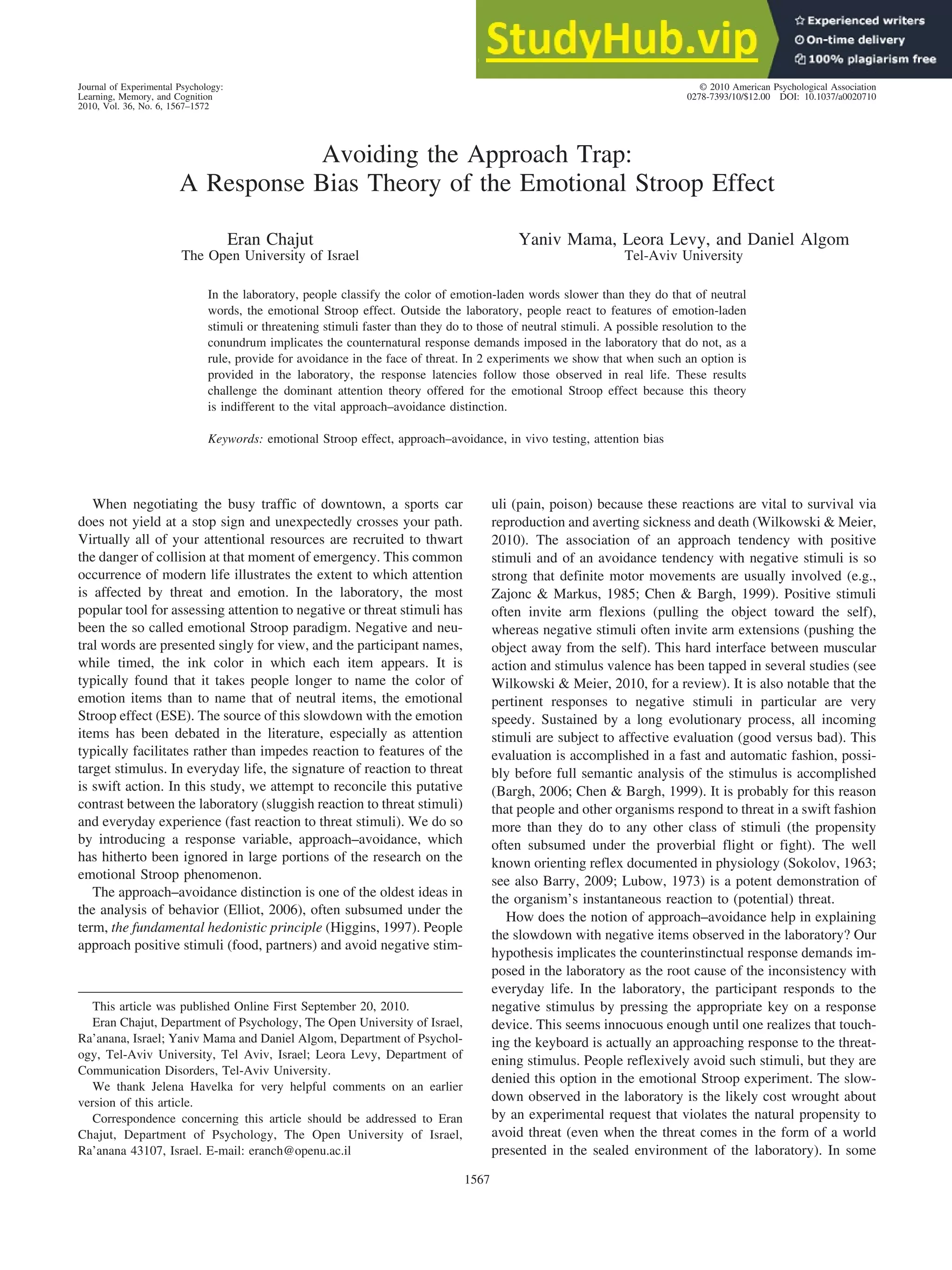 Avoiding The Approach Trap A Response Bias Theory Of The Emotional ...