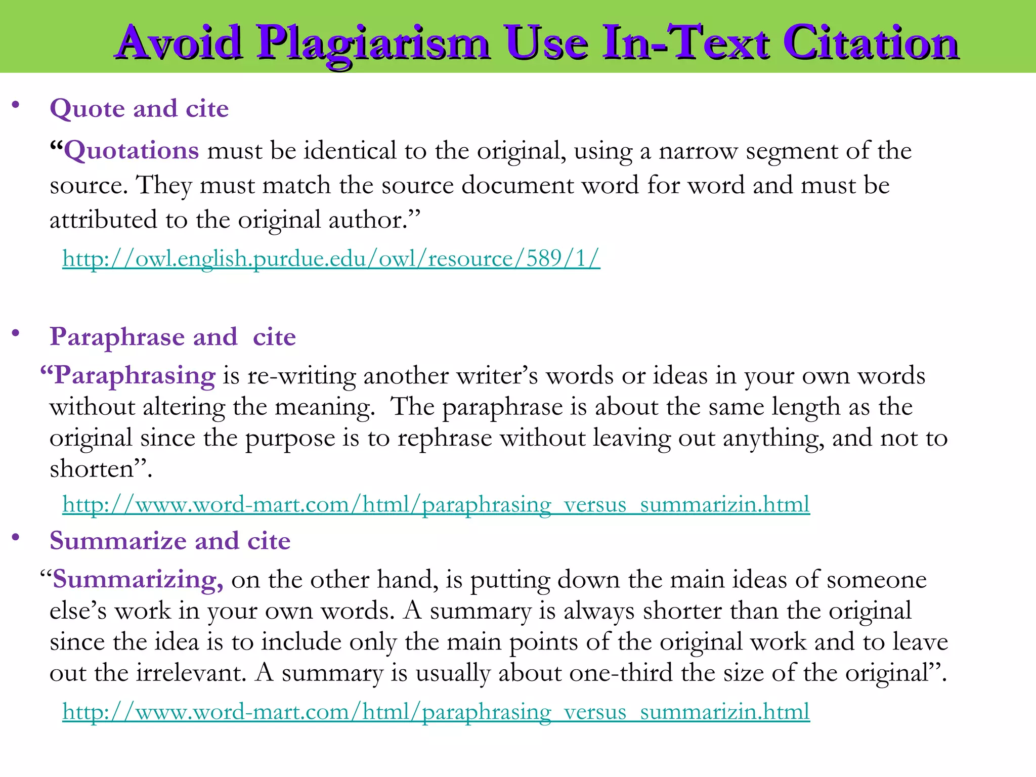 Avoid plagiarism may 2011 | PPT