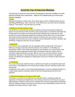 Avoid The Top 10 Interview Mistakes | PDF