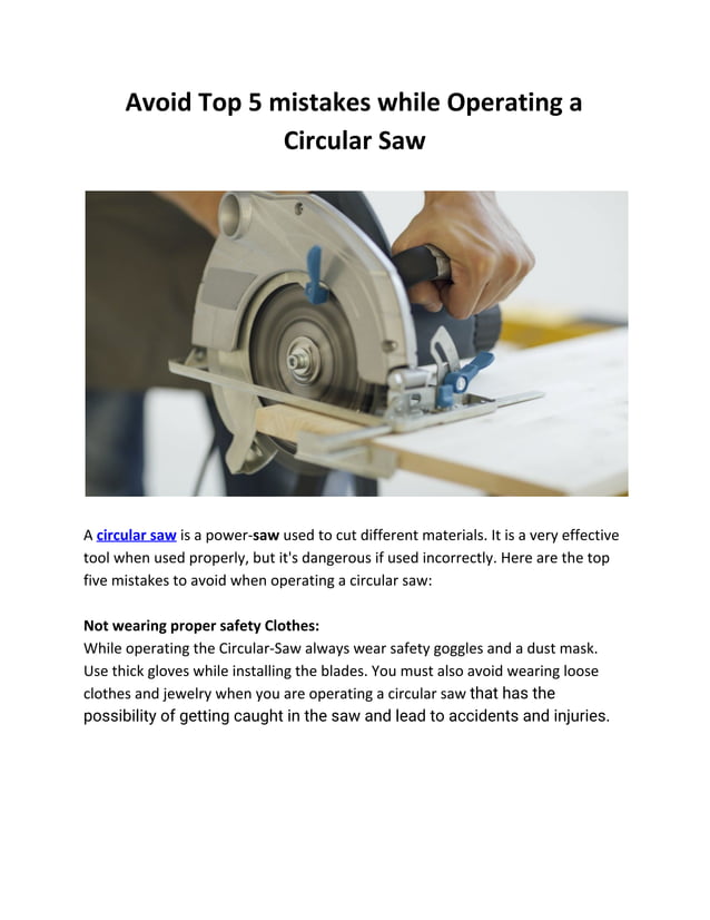 Avoid top 5 mistakes while operating a circular saw | PDF | Woodworking ...