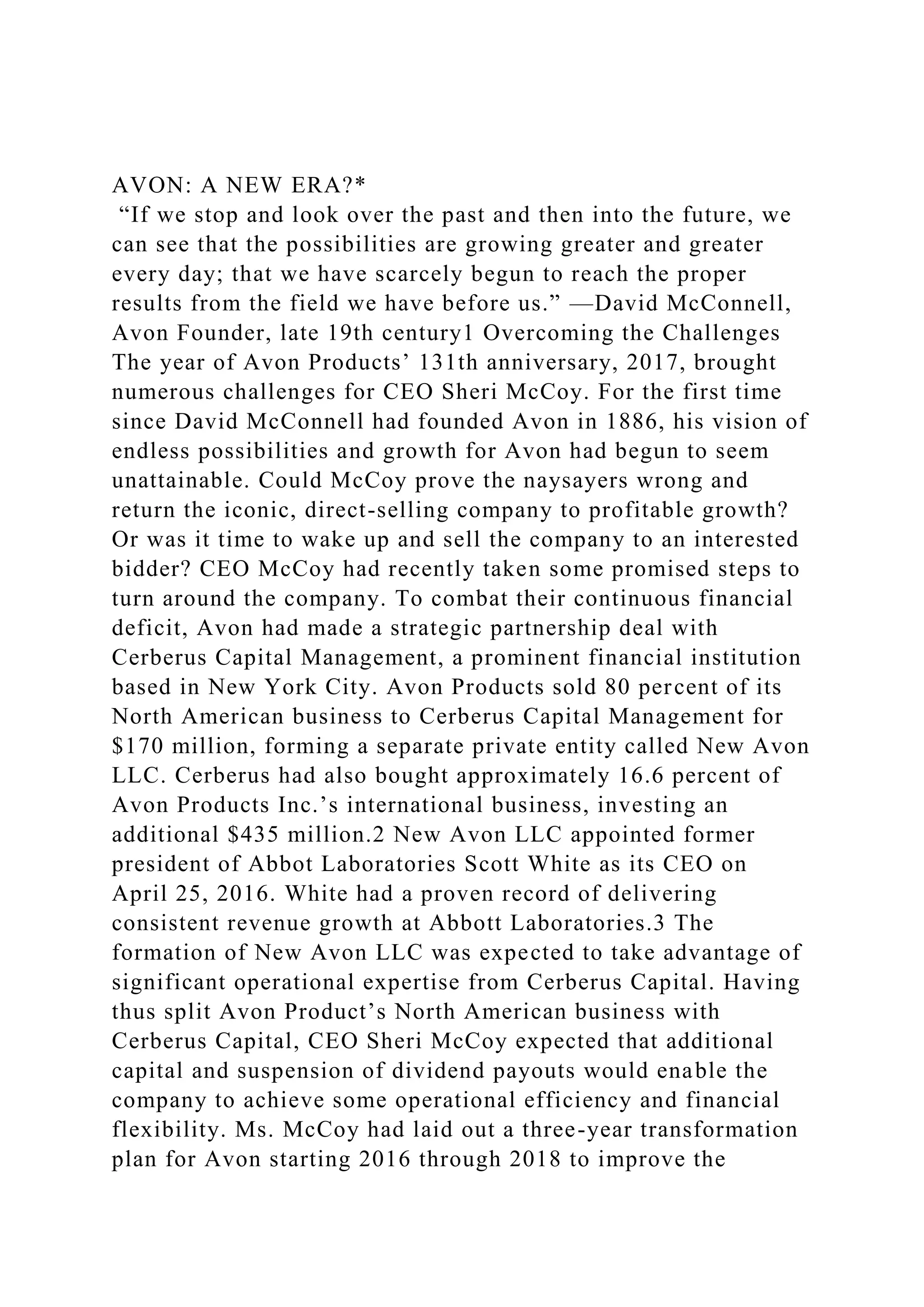 AVON A NEW ERA If we stop and look over the past and then in.docx