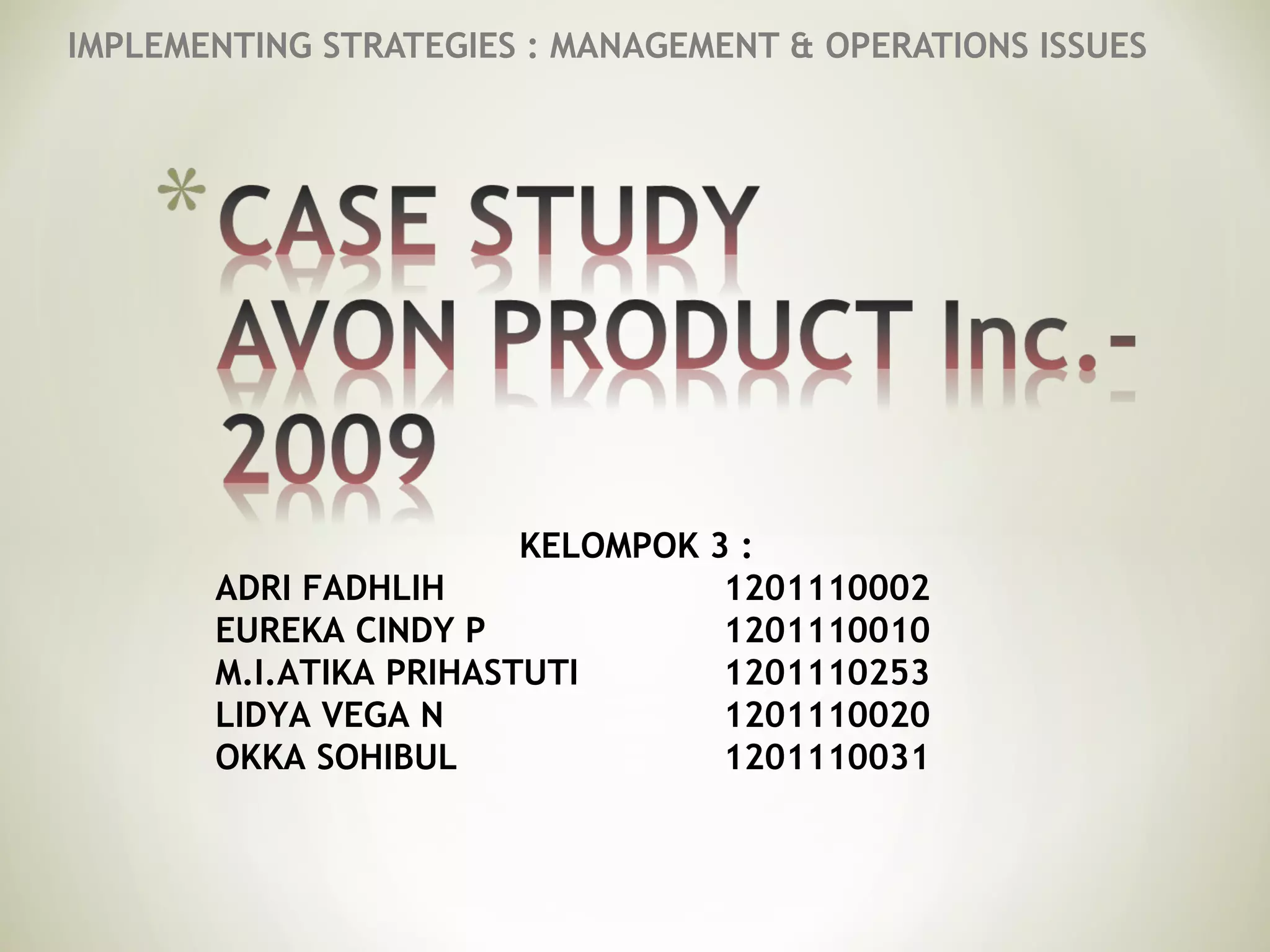 Avon product analysis 2009 | PPT