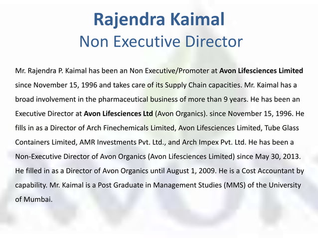 Avon Lifescience - Management Information | PPTX