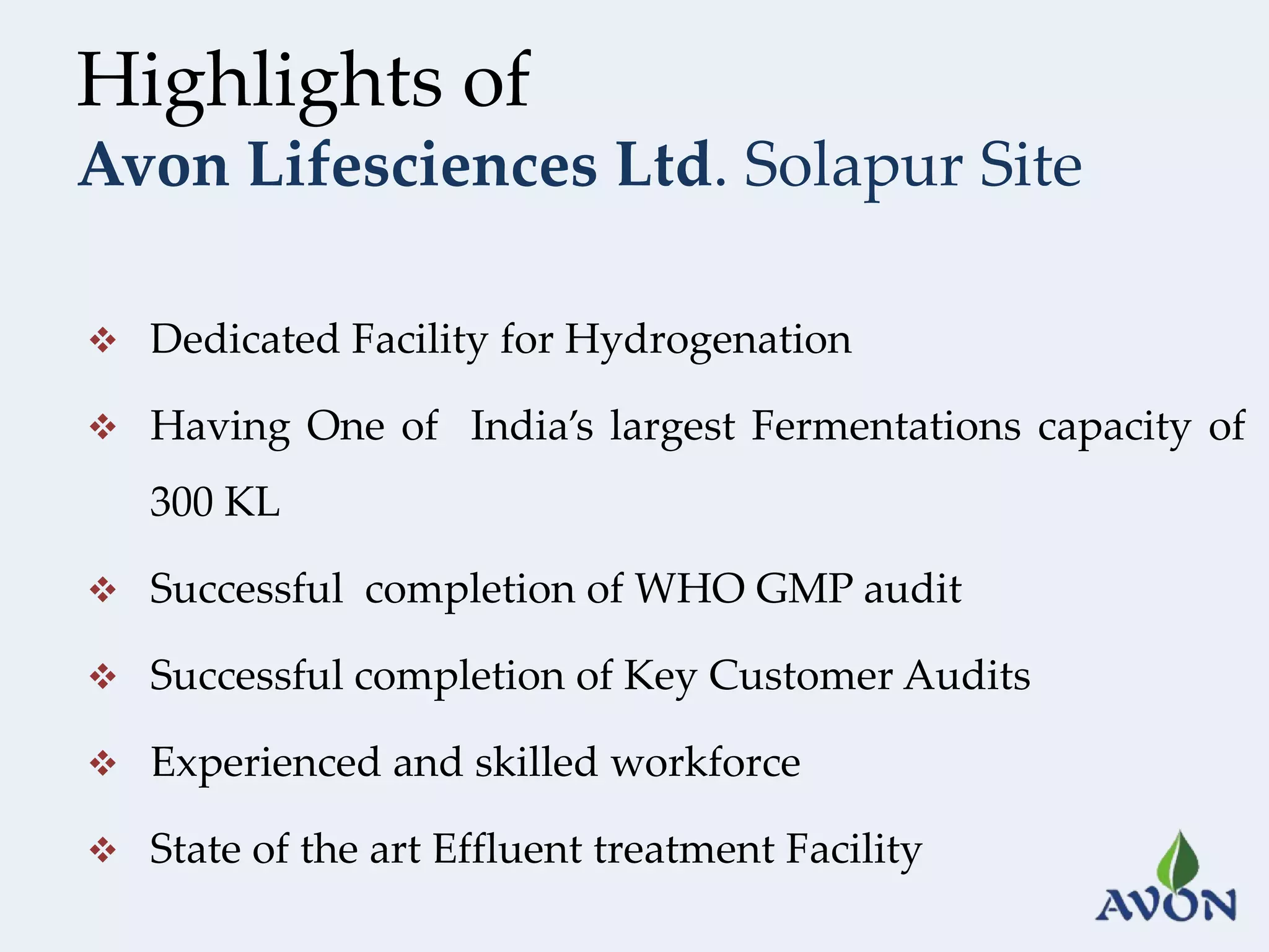 Avon lifesciences solapur - Site overview | PDF