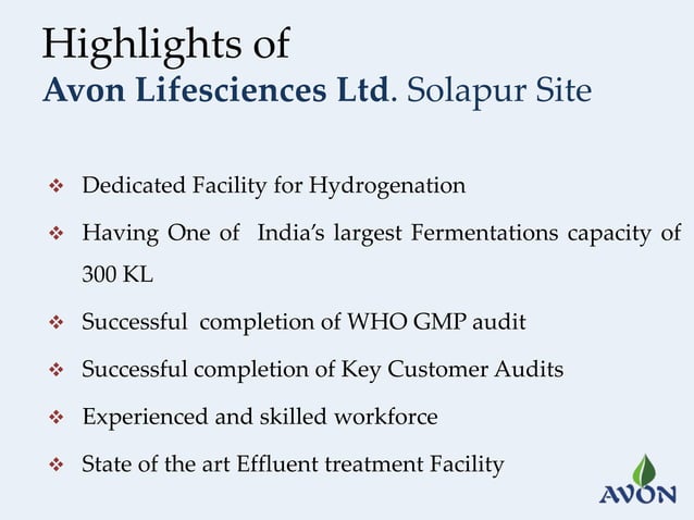 Avon lifesciences solapur - Site overview | PDF | Chemistry | Science
