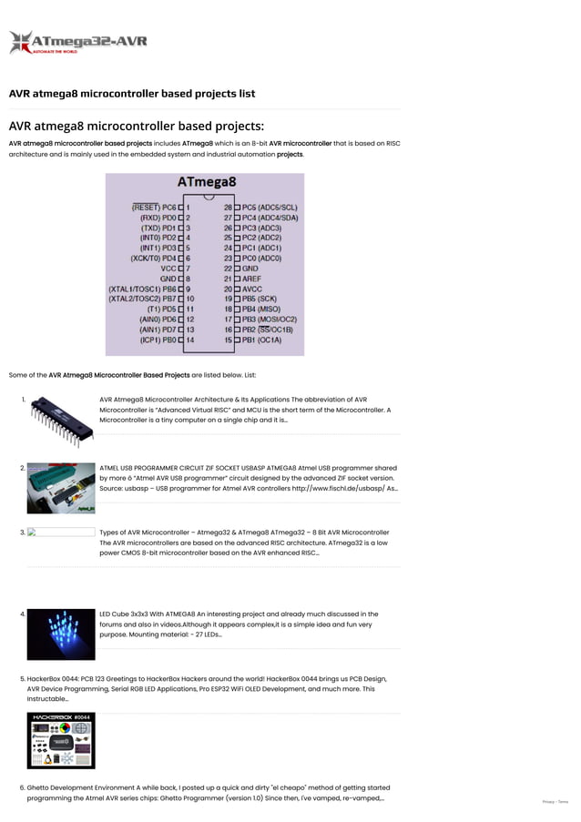 AVR atmega8 microcontroller based projects list - ATMega32 AVR.pdf