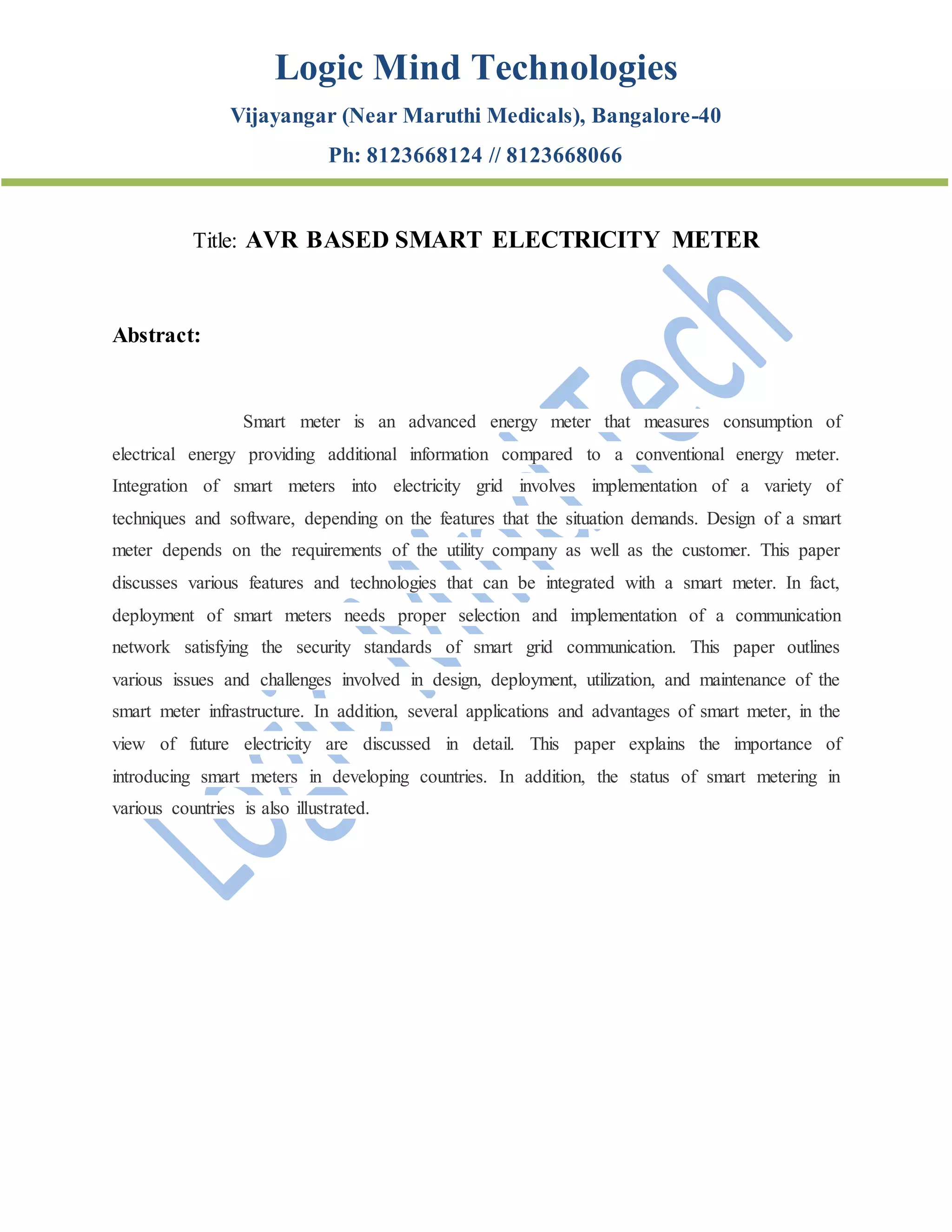 Avr based smart electricity meter | DOCX