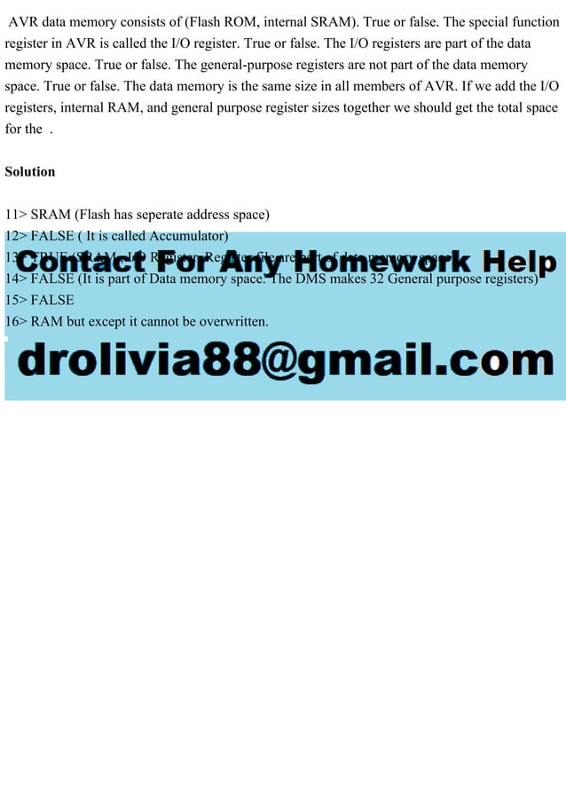 AVR data memory consists of (Flash ROM, internal SRAM). True or false.pdf