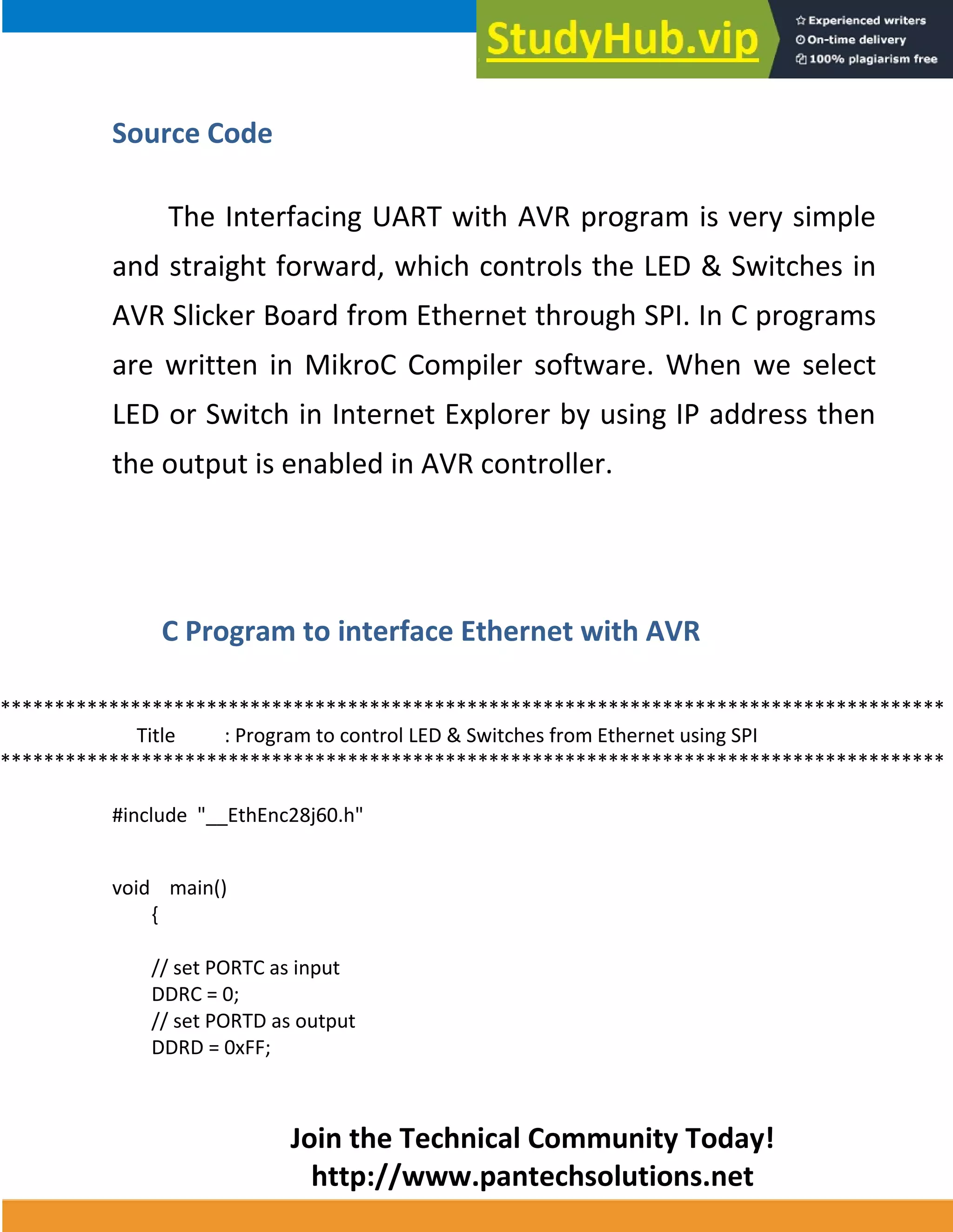 AVR HOW-TO GUIDE Interfacing SPI-Ethernet With AVR Slicker Contents At A Glance | PDF