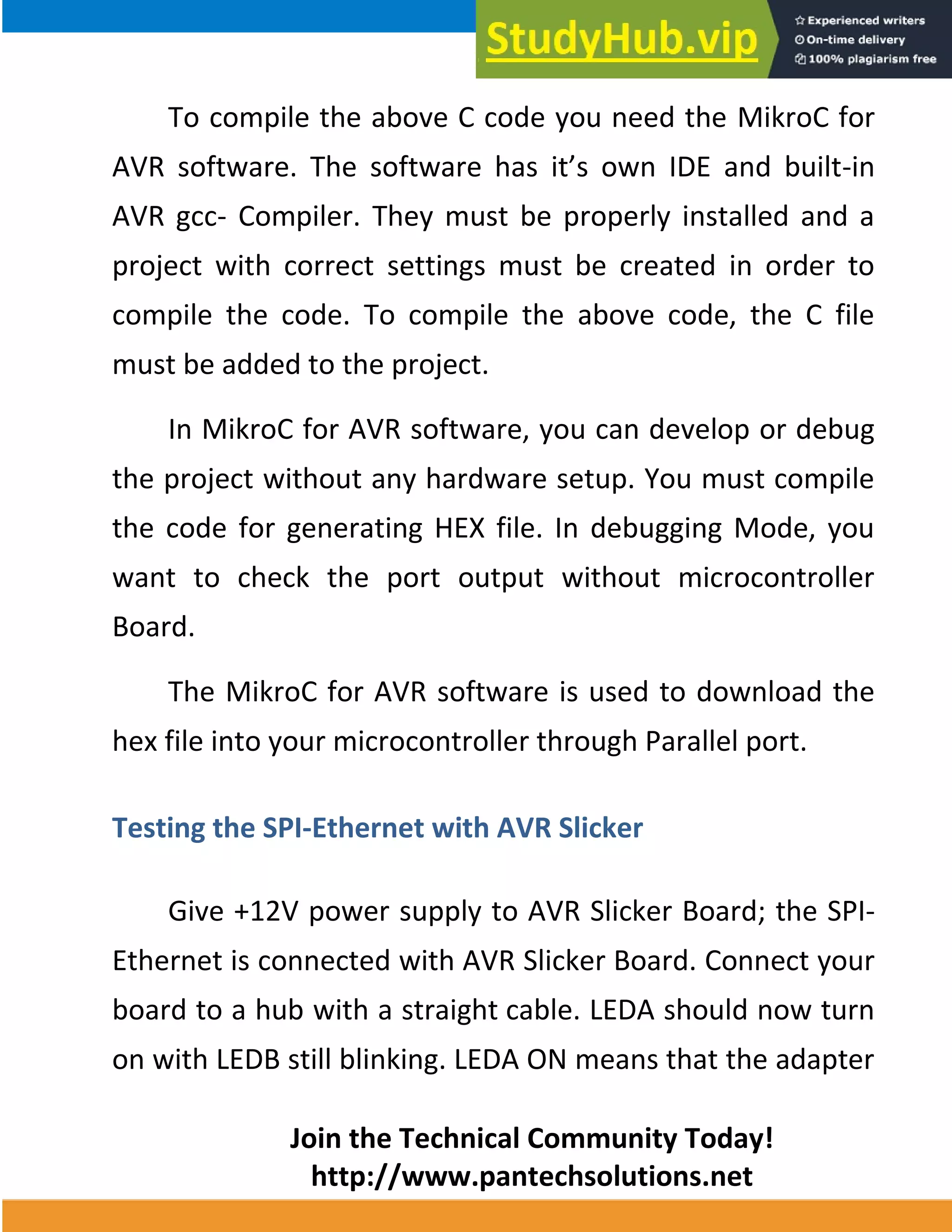 AVR HOW-TO GUIDE Interfacing SPI-Ethernet With AVR Slicker Contents At A Glance | PDF