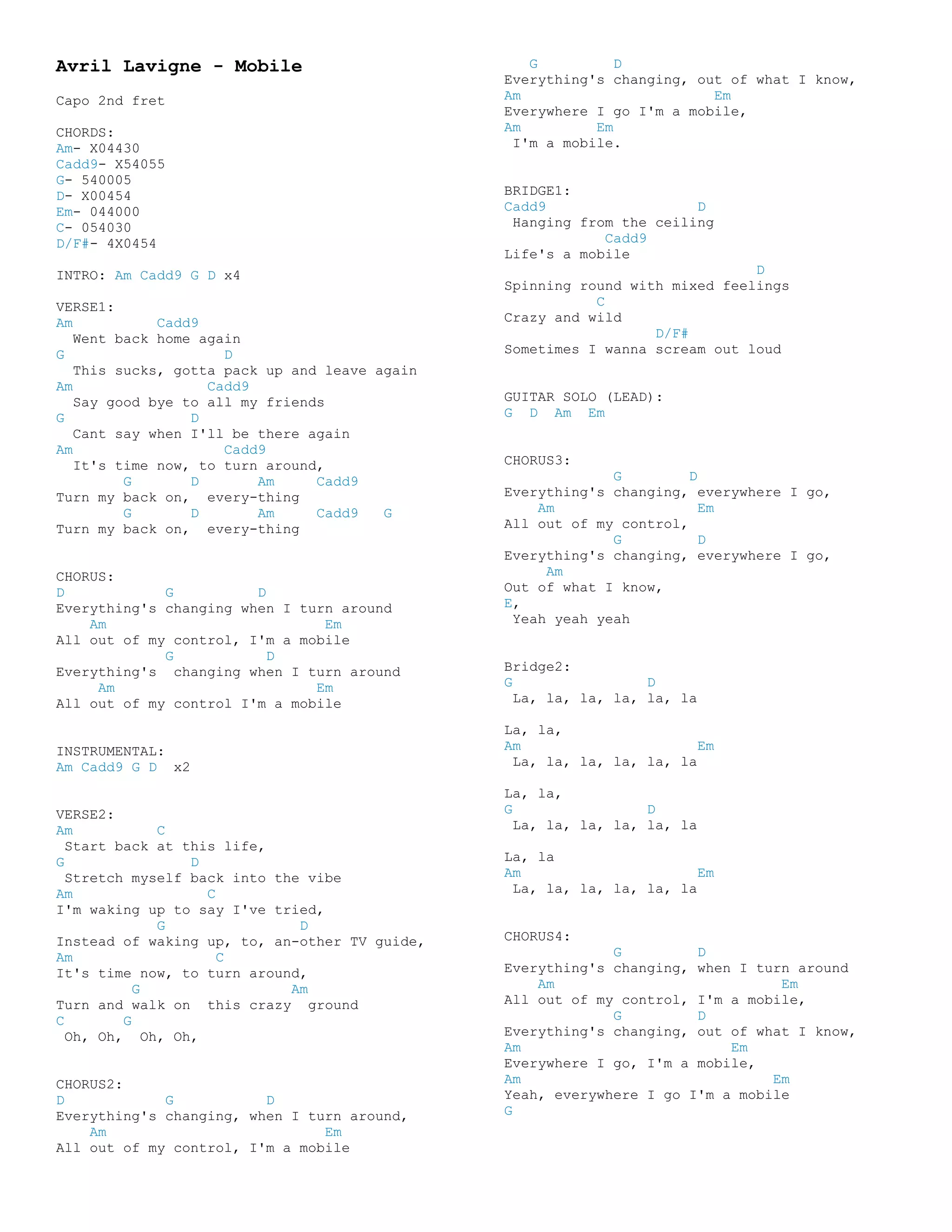 Avril lavigne chords | DOCX