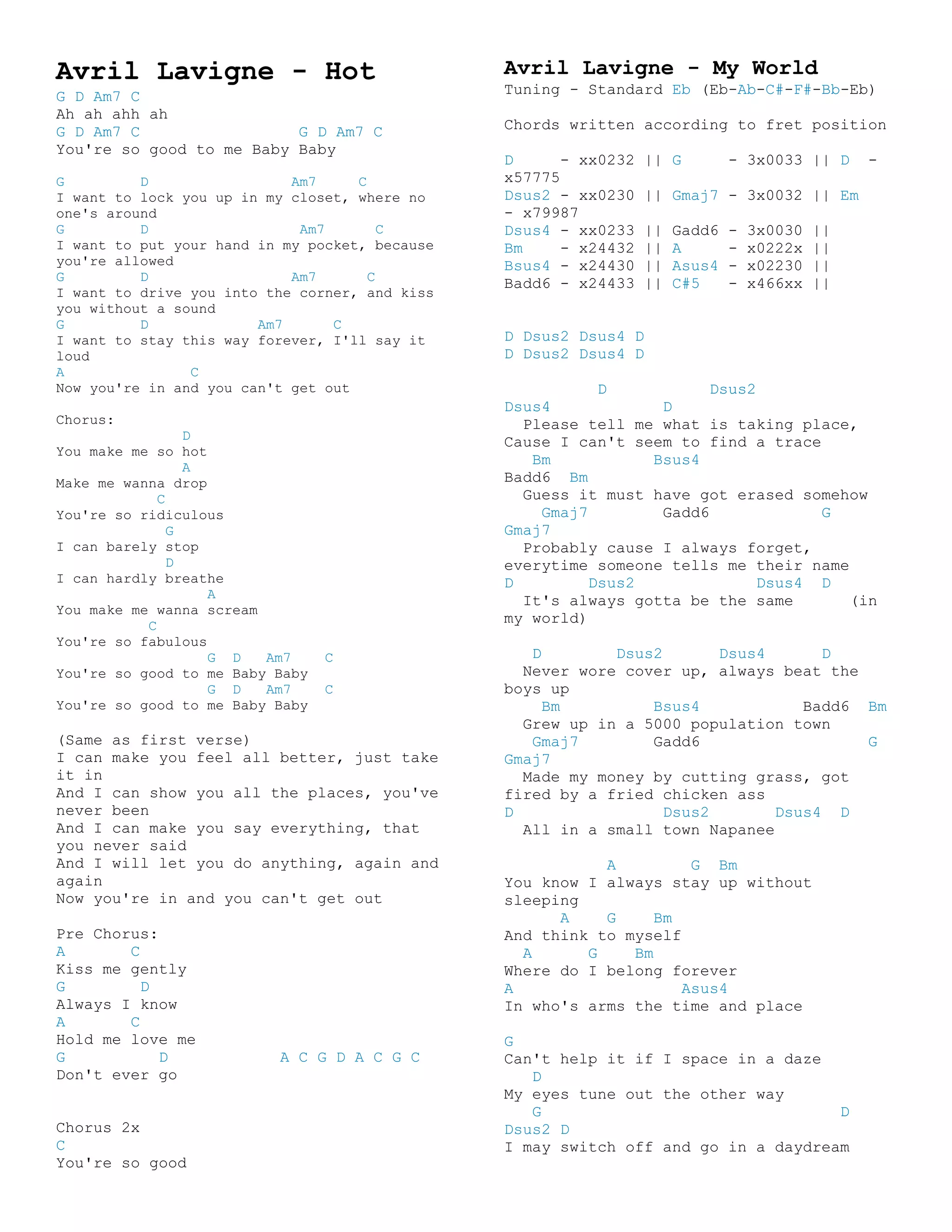 Avril lavigne chords | DOCX