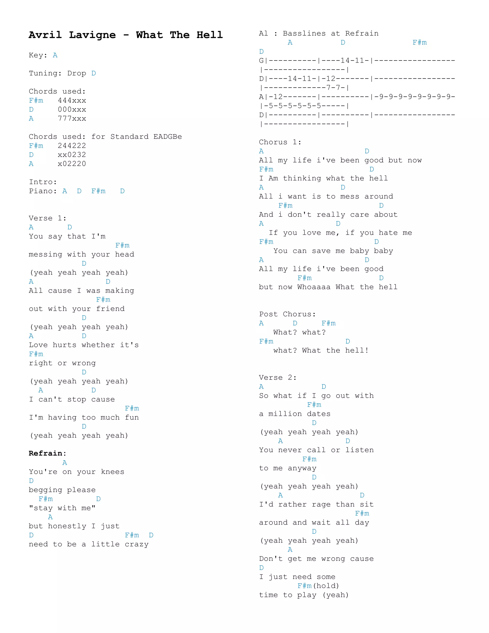 Avril lavigne chords | DOCX