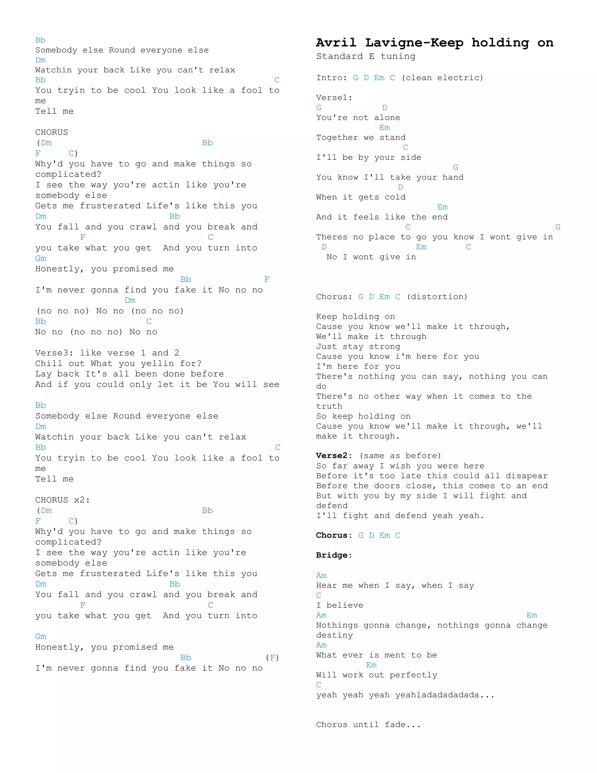 Avril lavigne chords | DOCX