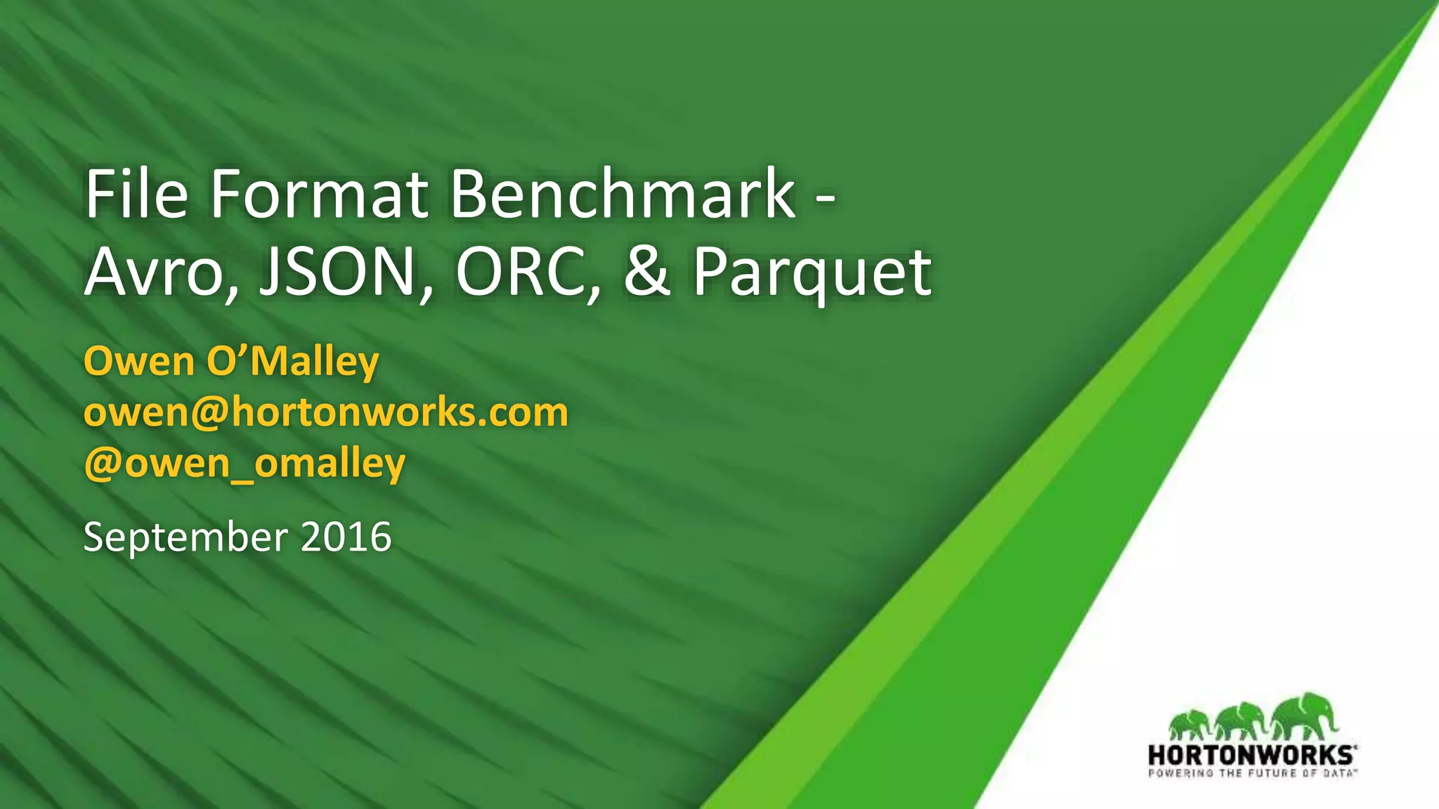 File Format Benchmarks - Avro, JSON, ORC, & Parquet | PPT