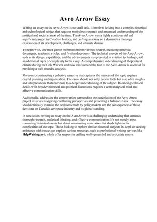 Avro Arrow Essay. Avro arrow history. The Avro Arrow. 2022-10-18 | PDF